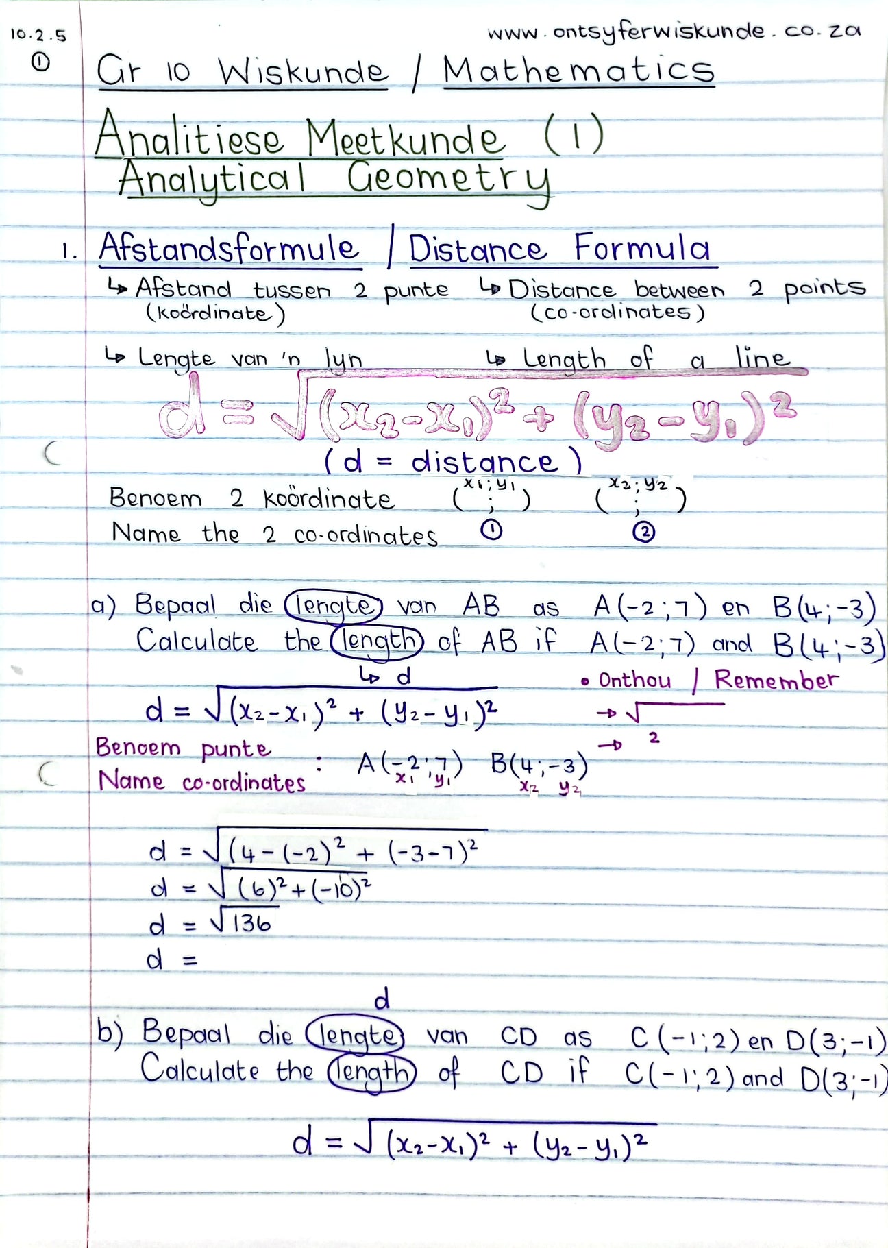 Gr 10 Analitiese Meetkunde / Analytical Geometry (1) – Ontsyfer Wiskunde