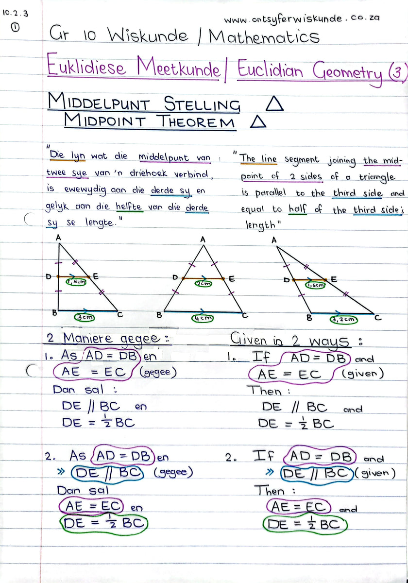 Gr 10 Middelspuntstelling / Midpoint Theorem – Ontsyfer Wiskunde