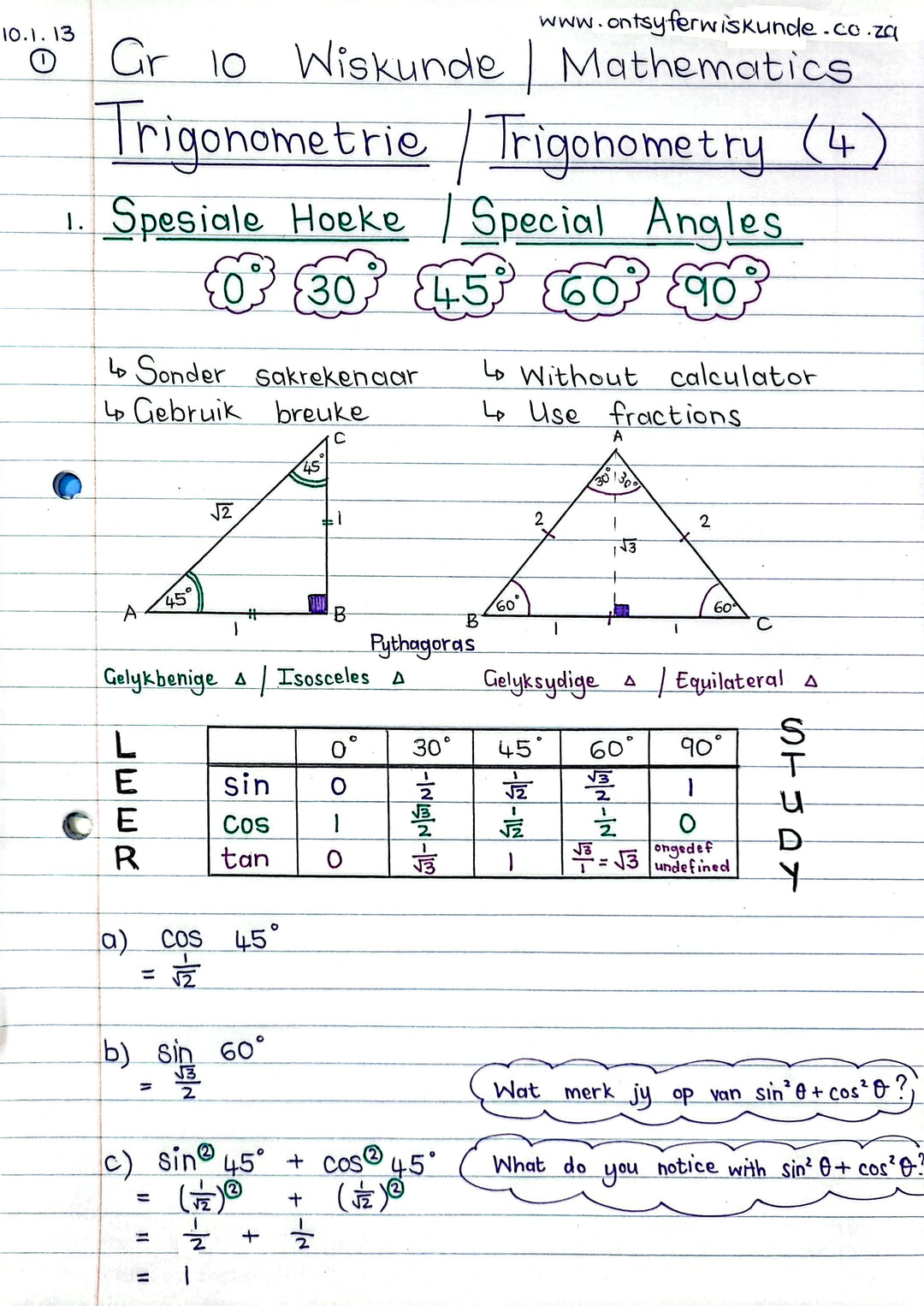 Gr 10 Trigonometrie / Trigonometry (4) – Ontsyfer Wiskunde