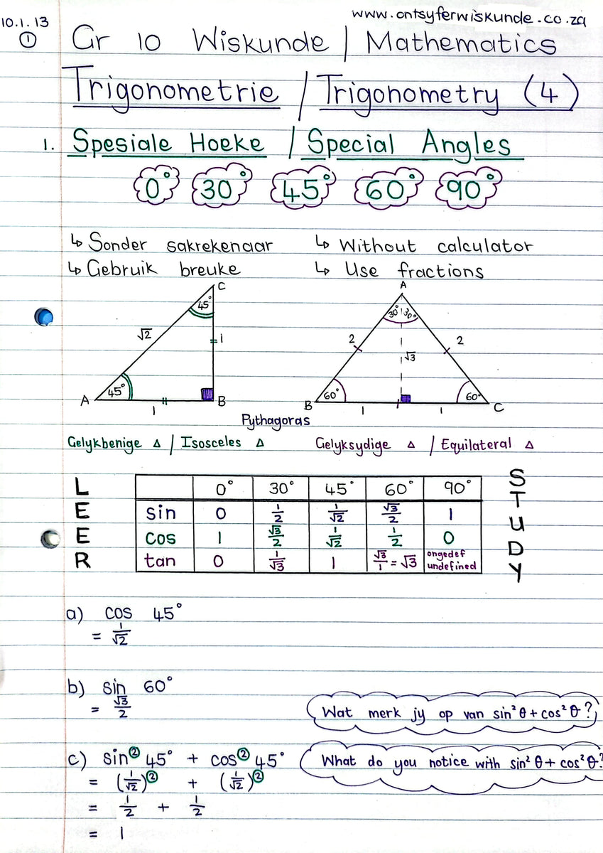 Gr 10 Trigonometrie / Trigonometry (4) – Ontsyfer Wiskunde