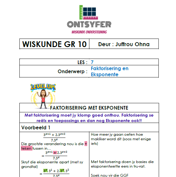 Gr 10 Wiskunde - Faktorisering van Algebraïese Uitdrukkings – Ontsyfer ...